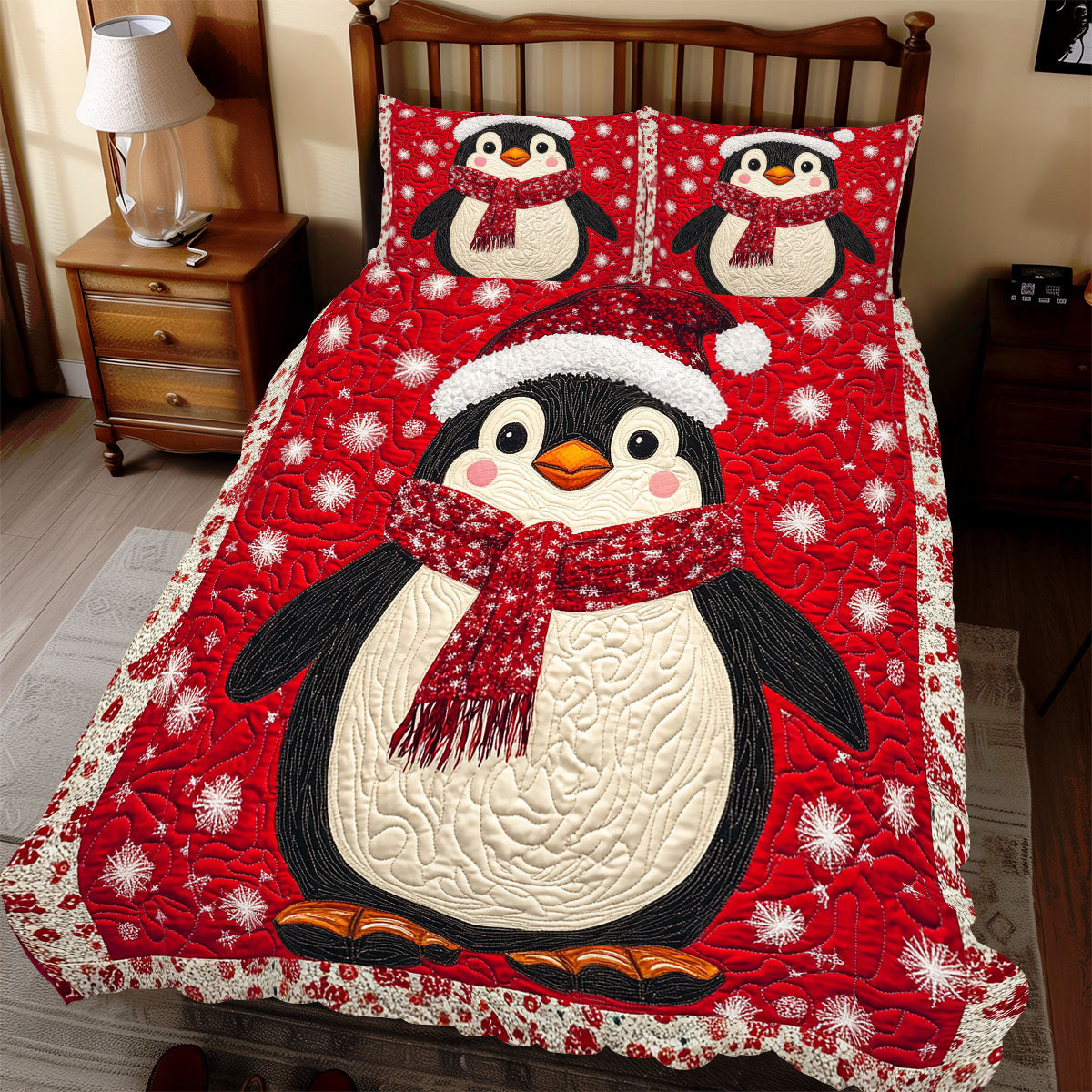 Penguin Christmas Theme WX2511079CL Duvet Cover Set – Cozzyhomes
