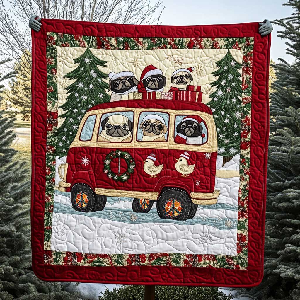 Pug Festive Journey WN0110020CL Quilt – Cozzyhomes