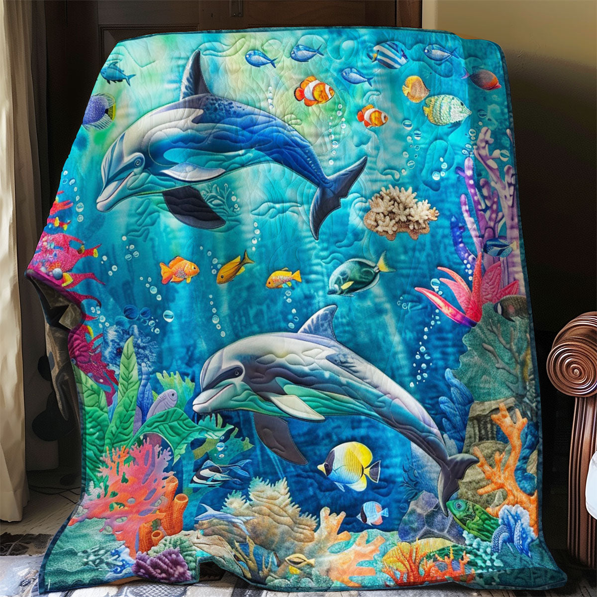 Dolphin And Ocean Colorful WO2208014CL Quilt – Cozzyhomes