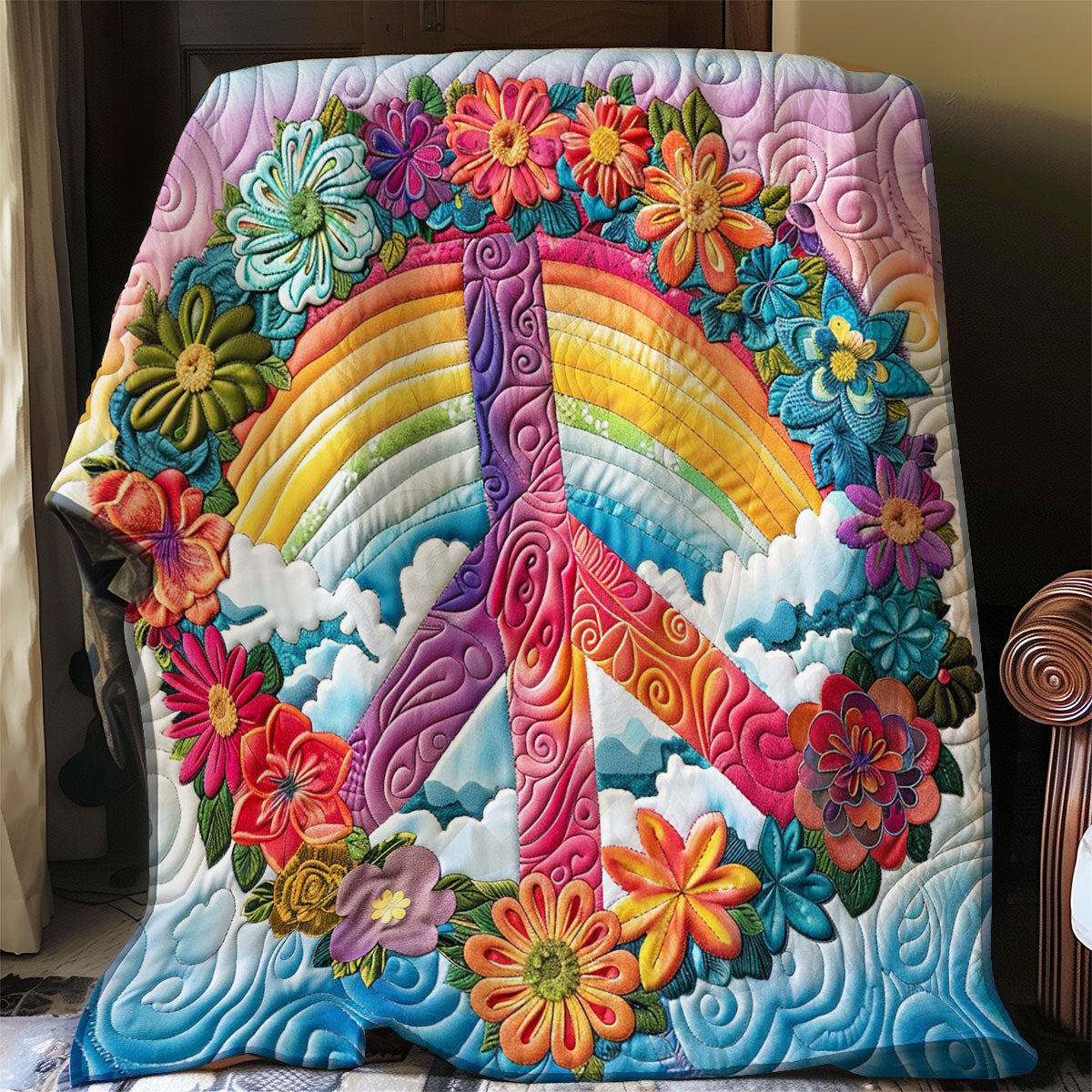 Rainbow And Peace Symbol WO2208038CL Quilt – Cozzyhomes