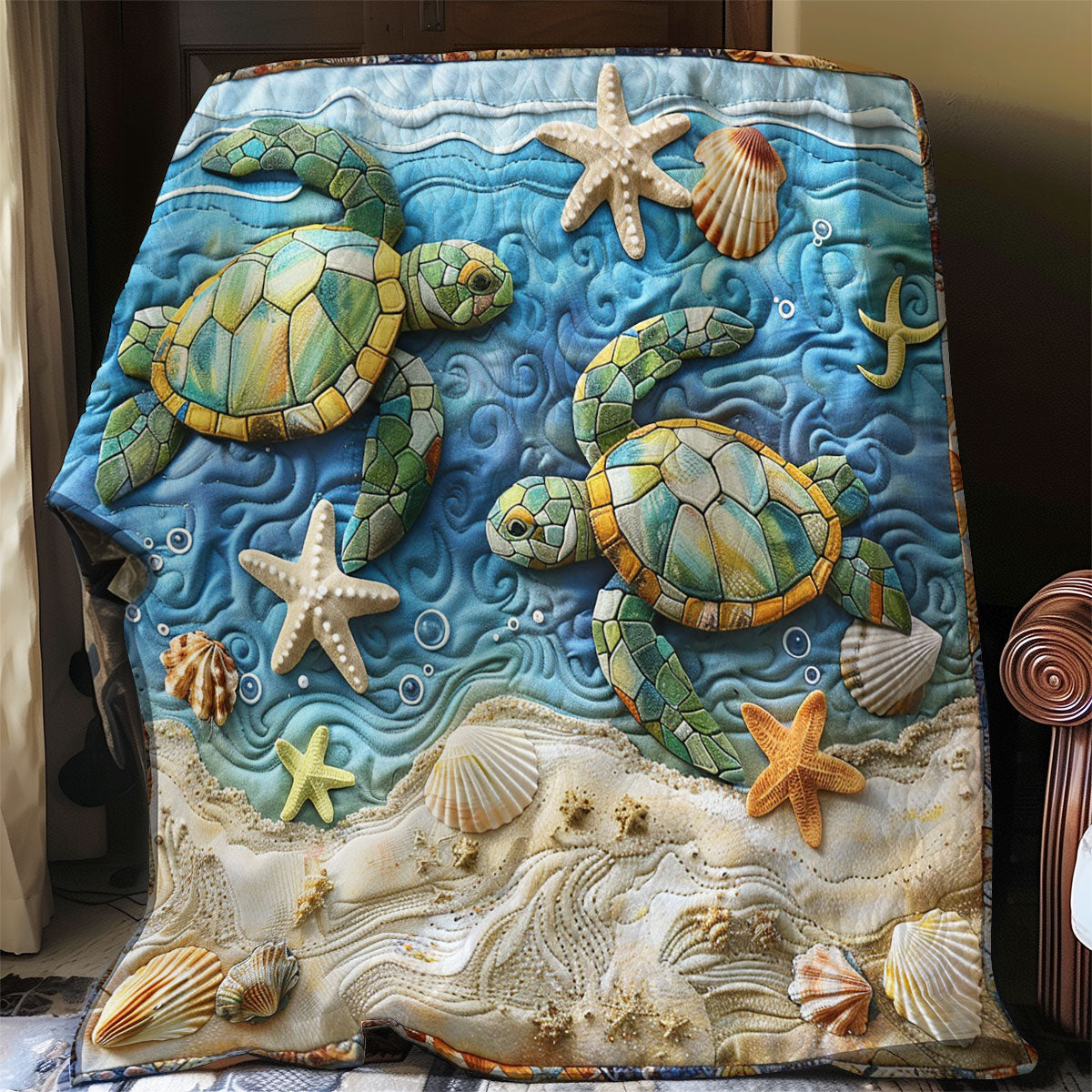 Turtle And Seashells WO2308041CL Quilt – Cozzyhomes