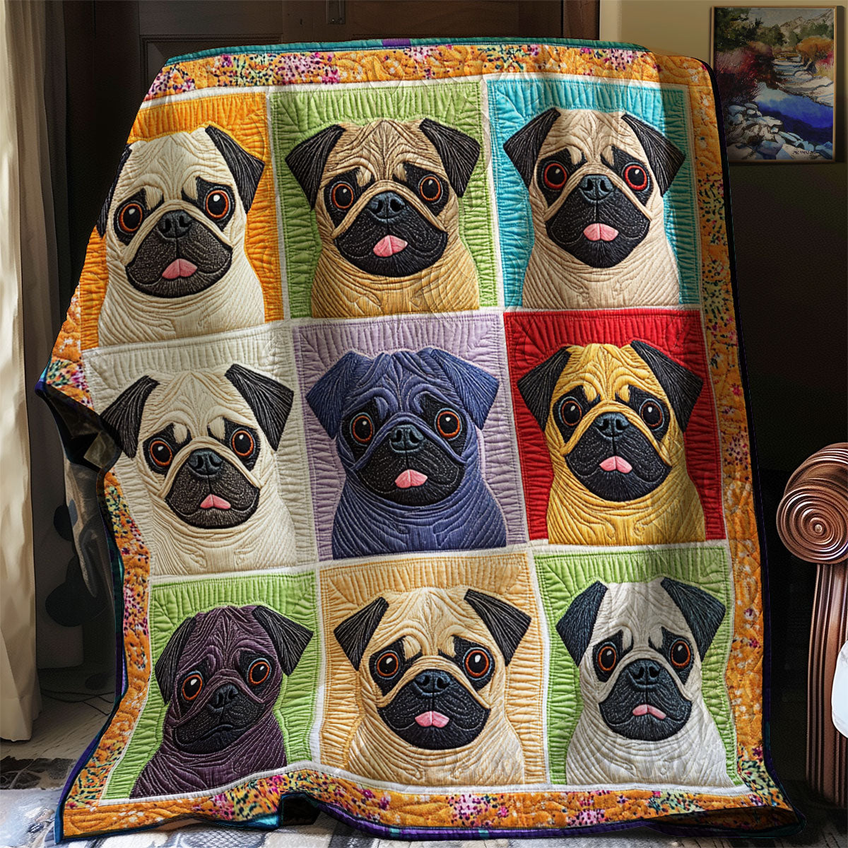 Cute Colorful Pugs XR0108026CL Quilt – Cozzyhomes